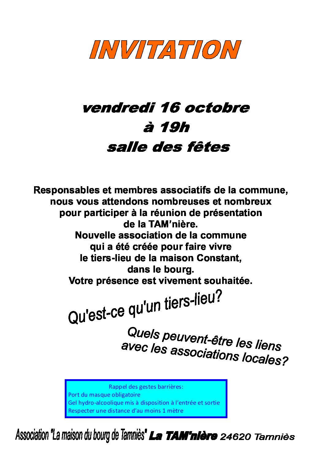 Invitation aux associations de la commune le vendredi 16 octobre 2020 à ...